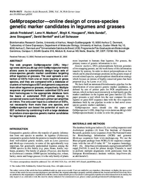 (PDF) GeMprospector--online design of cross-species genetic marker ...