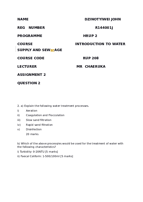 (DOC) water treatment processes