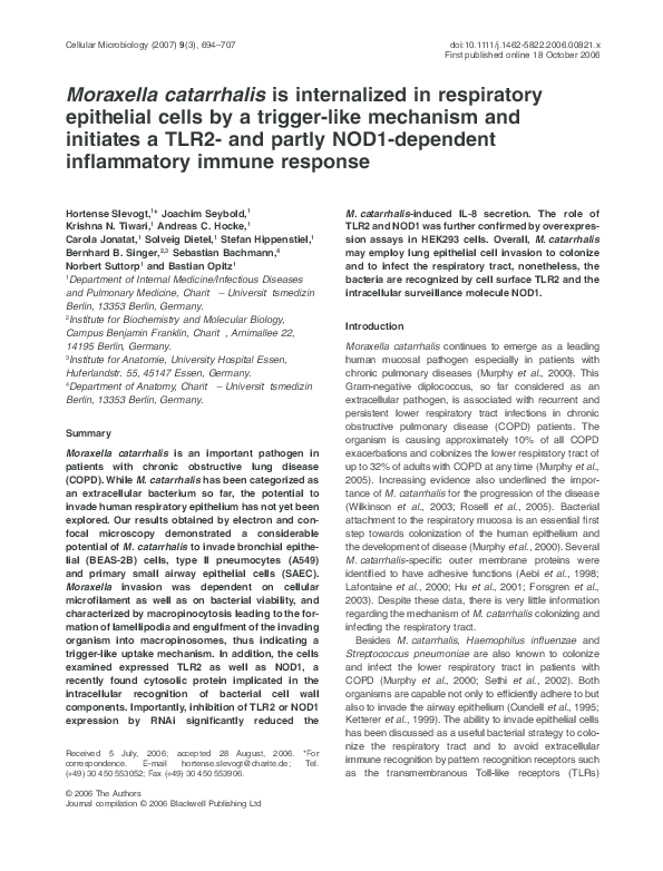 (PDF) Moraxella catarrhalis is internalized in respiratory epithelial cells by a trigger-like ...