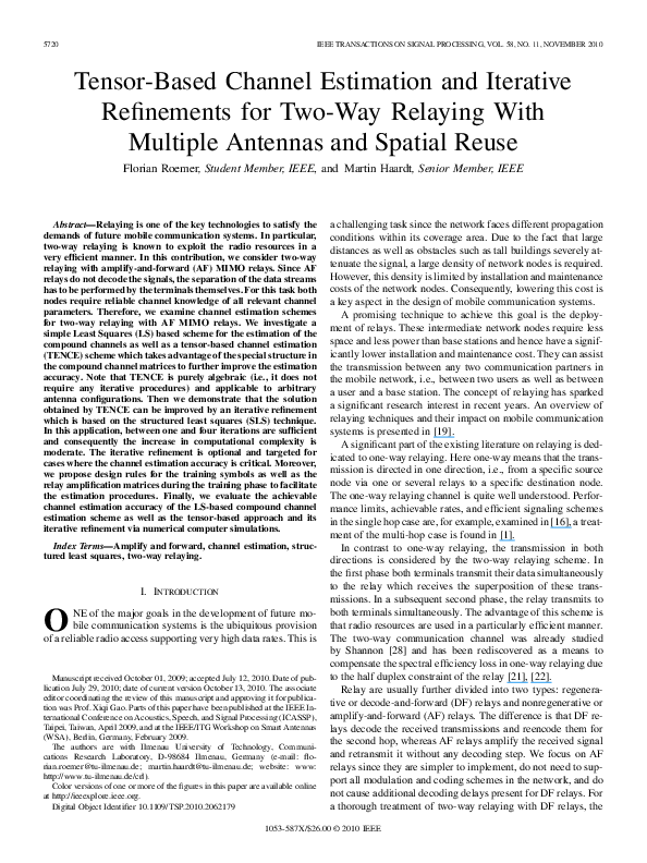 (PDF) Tensor-Based Channel Estimation and Iterative Refinements for Two-Way Relaying With ...