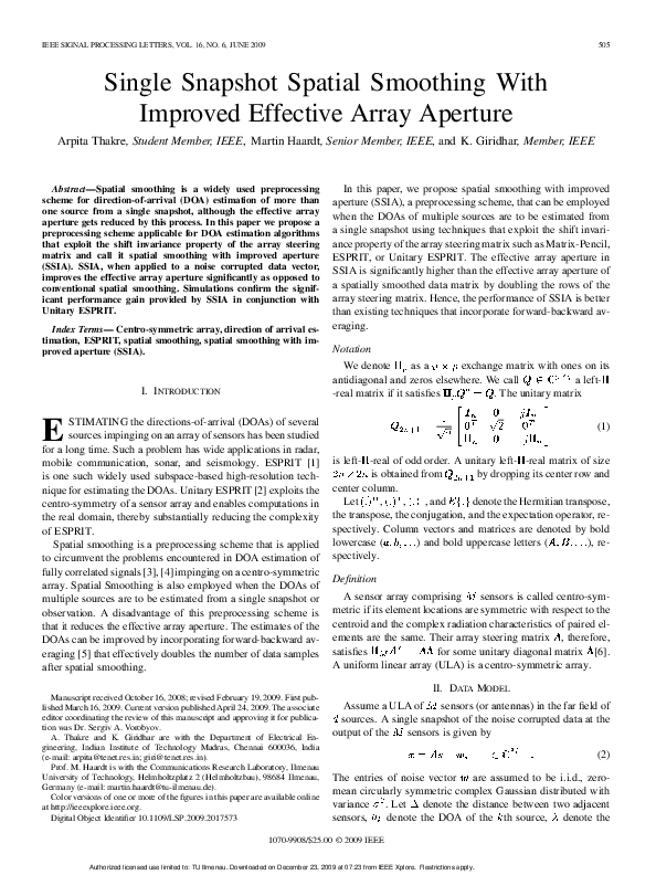 Pdf Single Snapshot Spatial Smoothing With Improved Effective Array