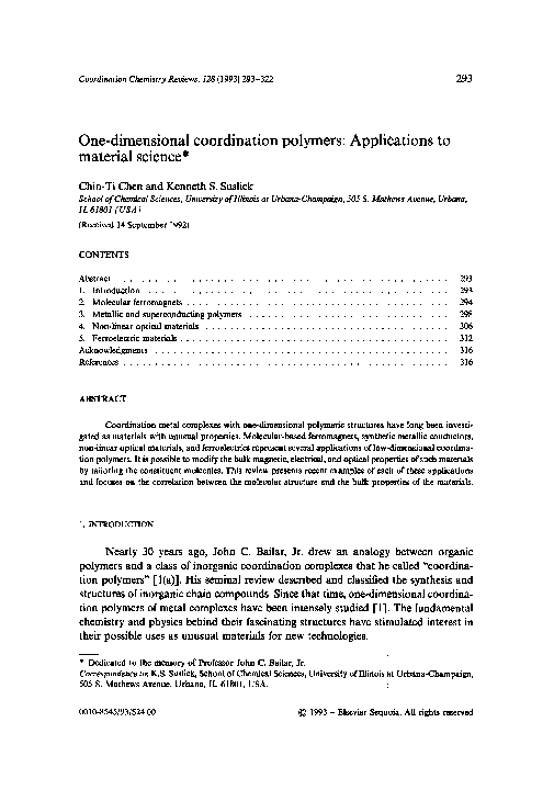 (PDF) One-dimensional coordination polymers: Applications to material ...