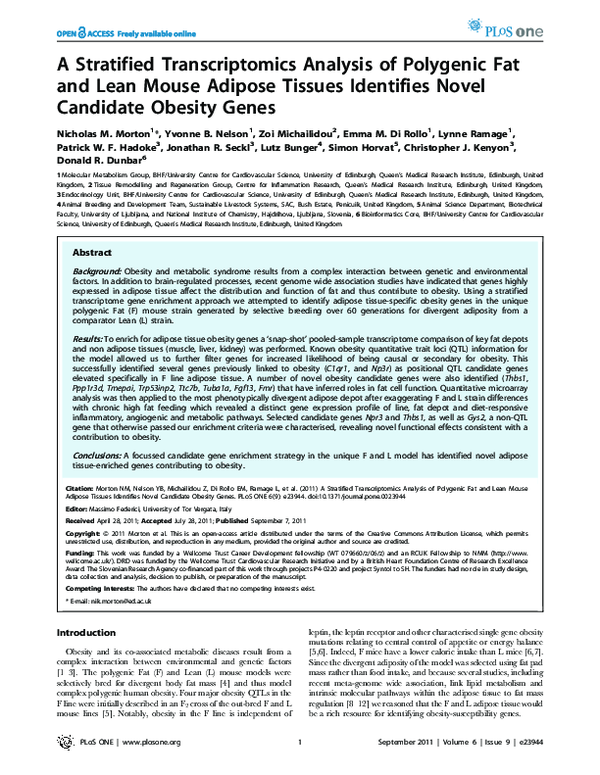 (PDF) A Stratified Transcriptomics Analysis of Polygenic Fat and Lean ...