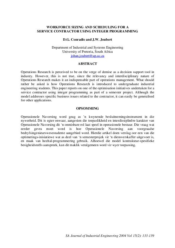 (PDF) WORKFORCE SIZING AND SCHEDULING FOR A SERVICE CONTRACTOR USING INTEGER PROGRAMMING
