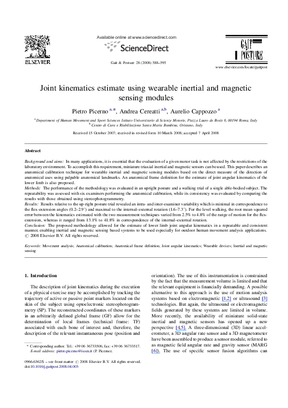 (PDF) Joint kinematics estimate using wearable inertial and magnetic sensing modules