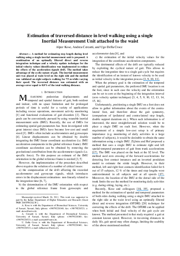 Pdf Estimation Of Traversed Distance In Level Walking Using A Single