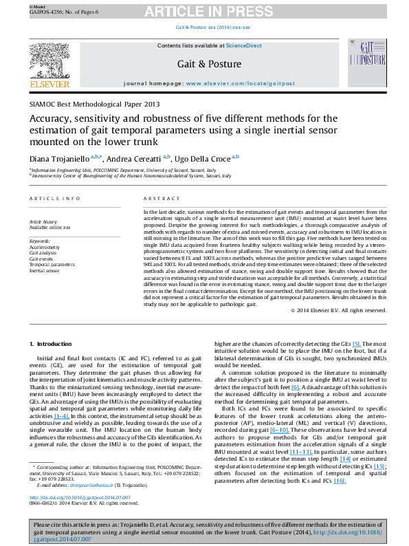 Pdf Accuracy Sensitivity And Robustness Of Five Different Methods For The Estimation Of Gait