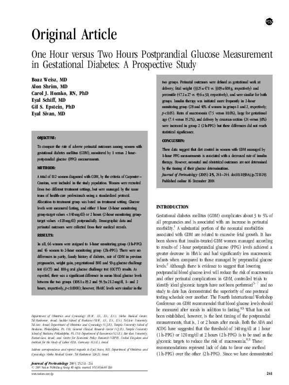 (PDF) One Hour versus Two Hours Postprandial Glucose Measurement in ...