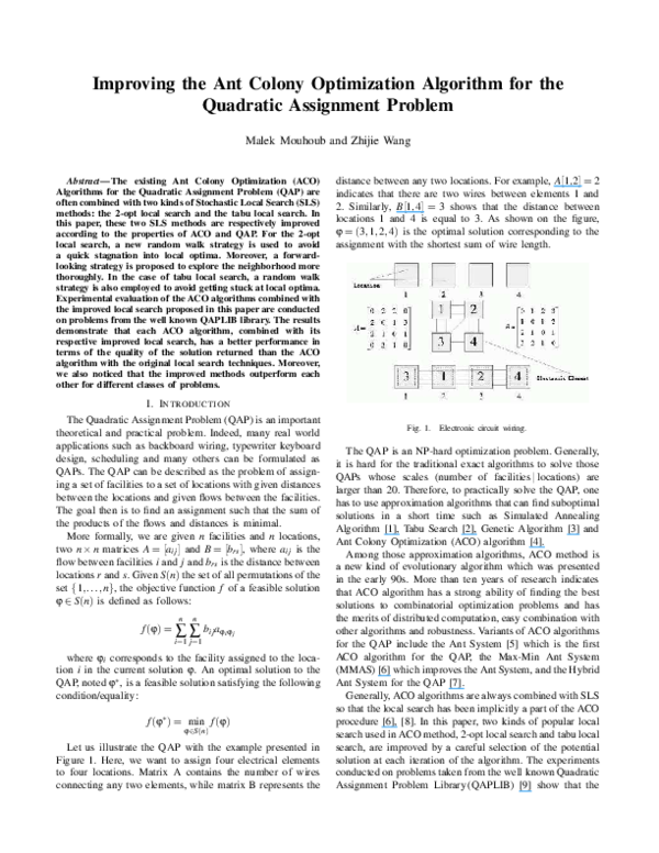 Pdf Improving The Ant Colony Optimization Algorithm For The Quadratic Assignment Problem