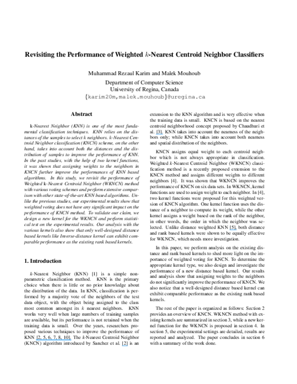 Pdf Revisiting The Performance Of Weighted K Nearest Centroid Neighbor Classifiers