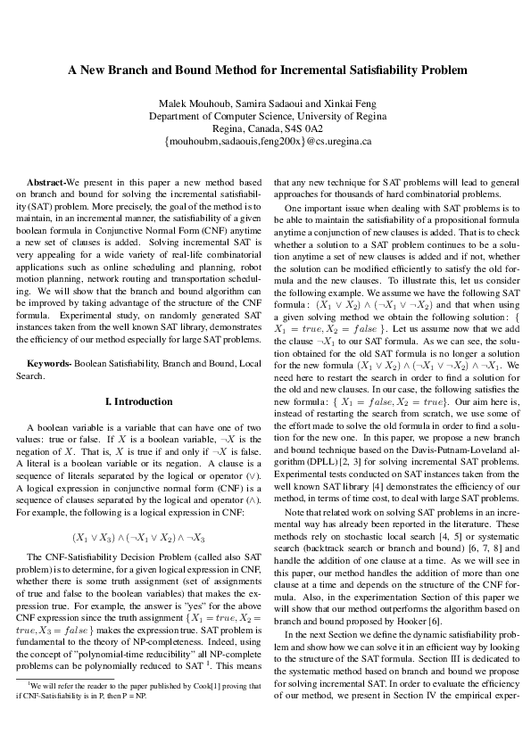 (PDF) A New Branch and Bound Method for Incremental Satisfiability Problem