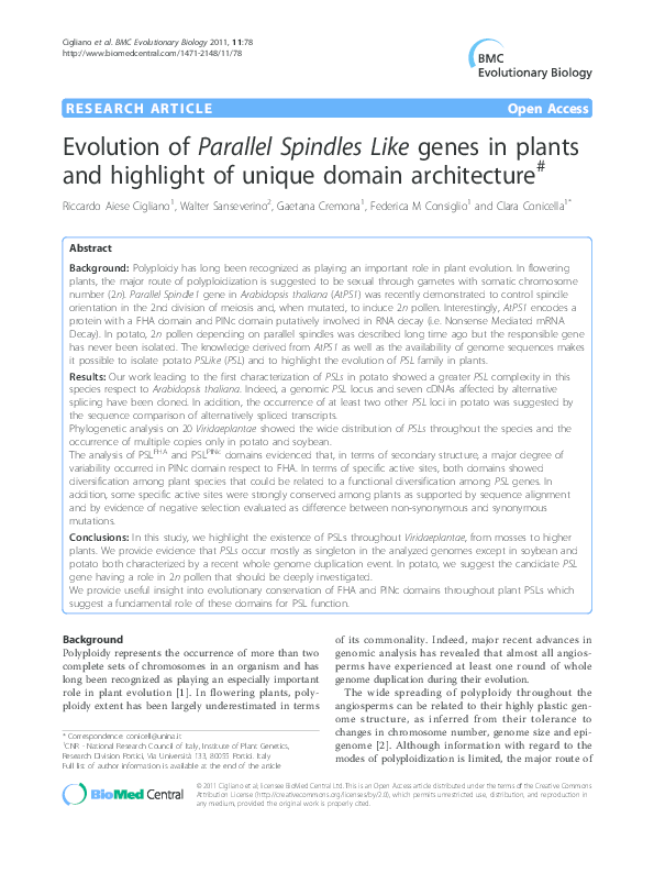 (PDF) Evolution of Parallel Spindles Like genes in plants and highlight ...