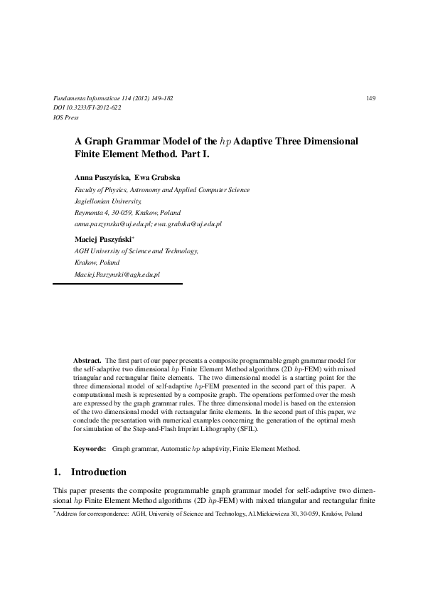 (PDF) A graph grammar model of the hp adaptive three dimensional finite element method. part I