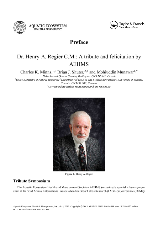 (PDF) Dr. Henry A. Regier CM: A tribute and felicitation by AEHMS