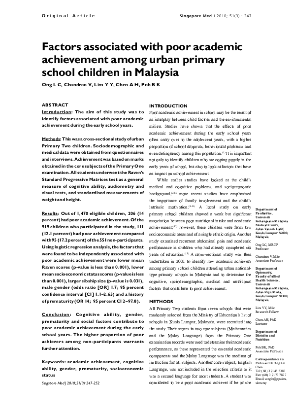 (PDF) Factors associated with poor academic achievement among urban ...