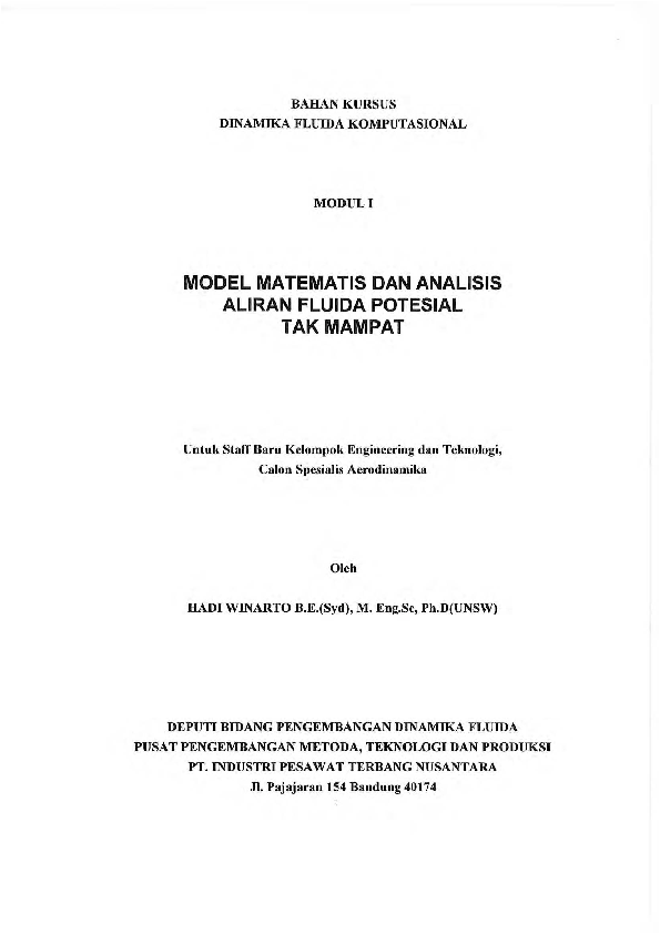 (PDF) Model Matematis dan Analisis Aliran Fluida Potensial Tak Mampat ...