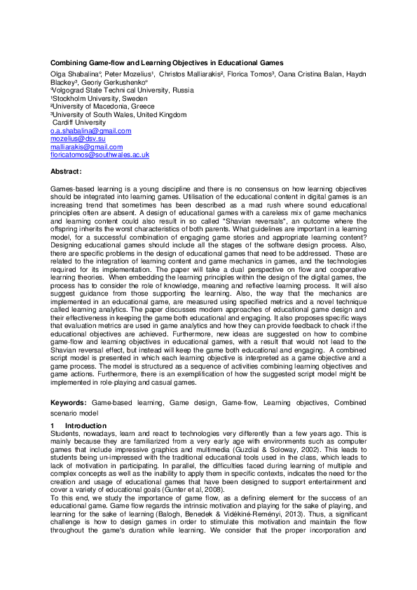 (PDF) Combining Game-flow and Learning Objectives in Educational Games