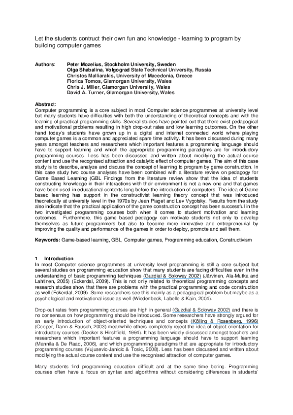 (PDF) Let the students contruct their own fun and knowledge - learning ...