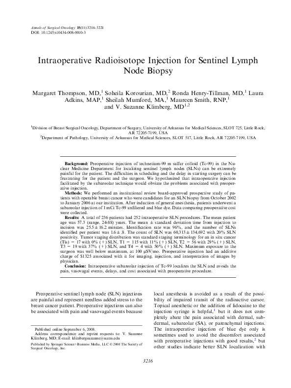 (PDF) Intraoperative Radioisotope Injection for Sentinel Lymph Node Biopsy