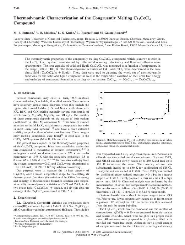 (PDF) Thermodynamic Characterization of the Congruently Melting Cs 3 ...