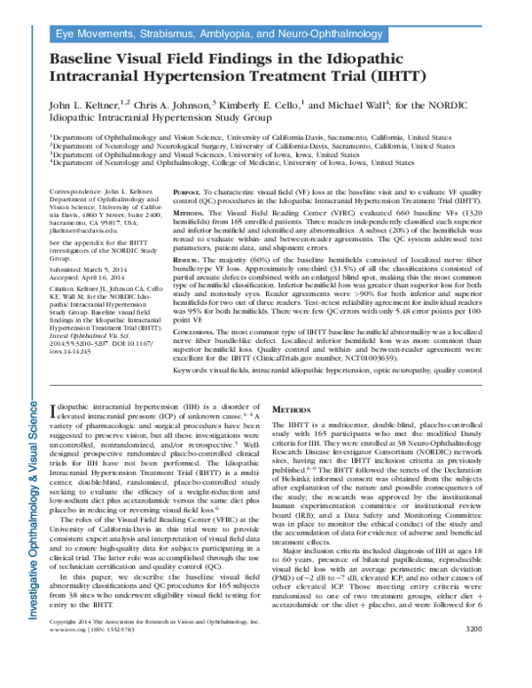 (PDF) Baseline Visual Field Findings in the Idiopathic Intracranial ...