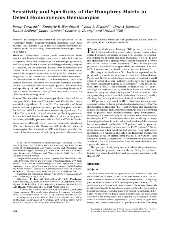(PDF) Sensitivity and Specificity of the Humphrey Matrix to Detect ...