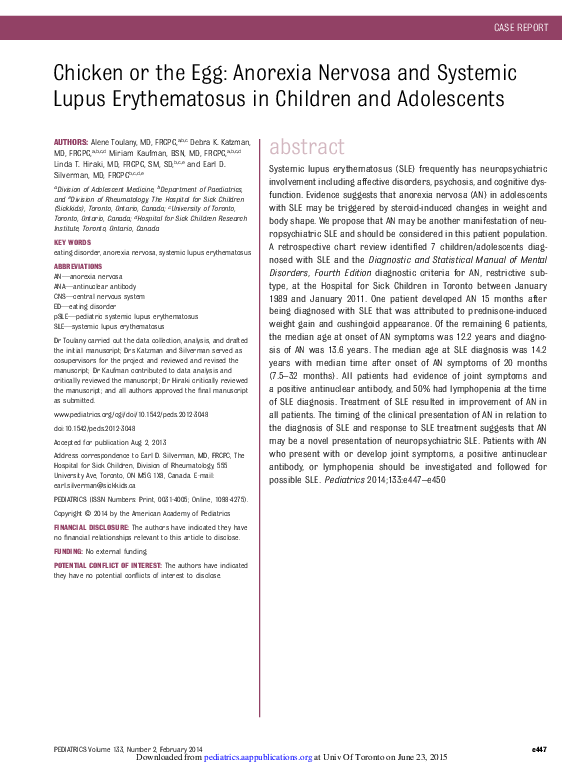 (PDF) 45. The Chicken or the Egg: Anorexia Nervosa and Systemic Lupus ...