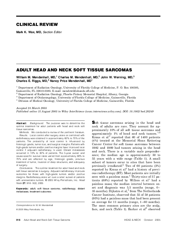 (PDF) Soft-tissue sarcomas of the head and neck in children | Steven ...