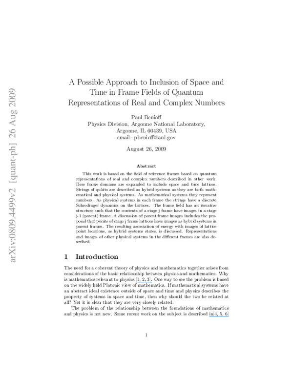 (PDF) A Possible Approach to Inclusion of Space and Time in Frame Fields of Quantum ...