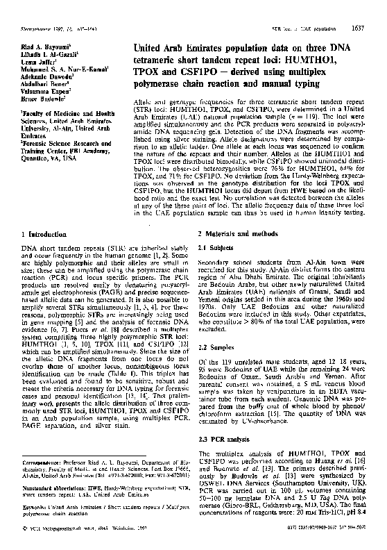 (PDF) United Arab Emirates population data on three DNA tetrameric ...