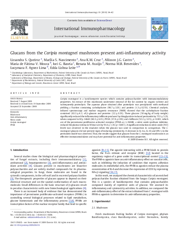 (PDF) Glucans from the Caripia montagnei mushroom present anti ...