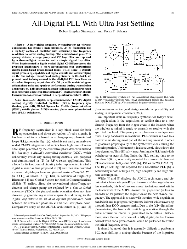 (PDF) All-Digital PLL With Ultra Fast Settling