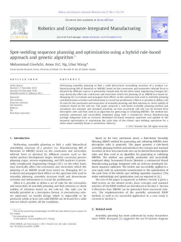 (PDF) Spot-welding sequence planning and optimization using a hybrid rule-based approach and ...