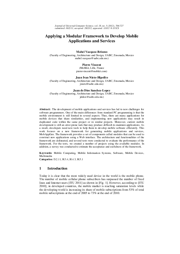 (PDF) Applying a Modular Framework to Develop Mobile Applications and ...