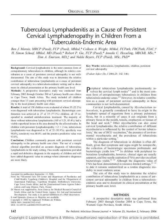 (PDF) Tuberculous Lymphadenitis as a Cause of Persistent Cervical ...