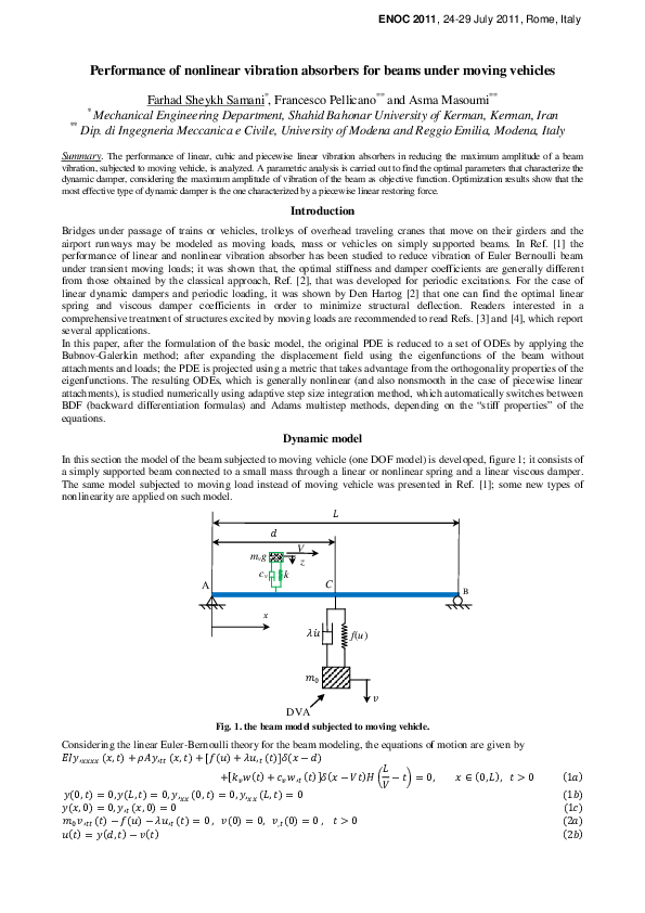 (PDF) Performance of nonlinear vibration absorbers for beams under moving vehicles | Francesco ...