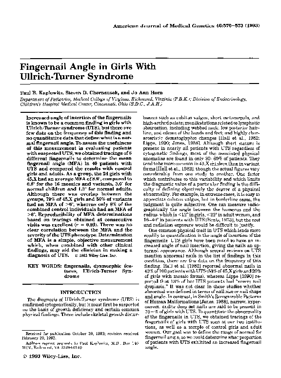 (PDF) Fingernail angle in girls with Ullrich-Turner syndrome | Paul ...