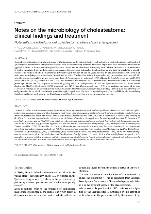(PDF) Notes on the microbiology of cholesteatoma: clinical findings and ...