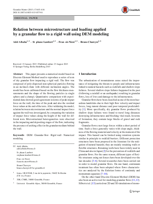 Pdf Relation Between Microstructure And Loading Applied By A Granular Flow To A Rigid Wall