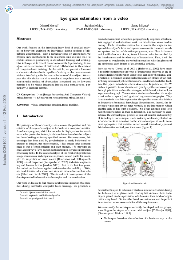 (PDF) Eye gaze estimation from a video
