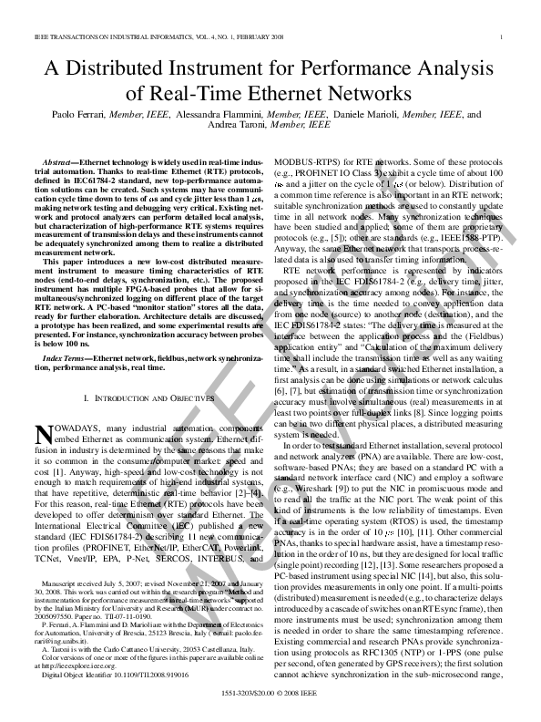 Pdf A Distributed Instrument For Performance Analysis Of Real Time Ethernet Networks