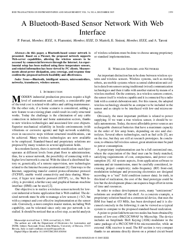 Pdf A Bluetooth Based Sensor Network With Web Interface