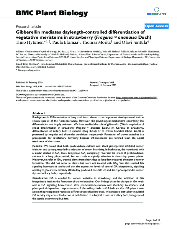 (PDF) Gibberellin mediates daylength-controlled differentiation of ...