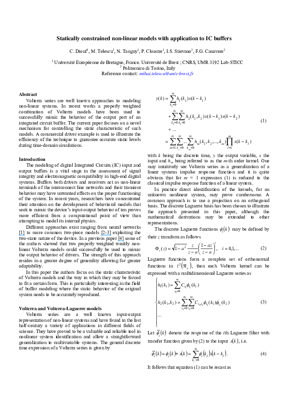 Pdf Statically Constrained Nonlinear Models With Application To Ic Buffers