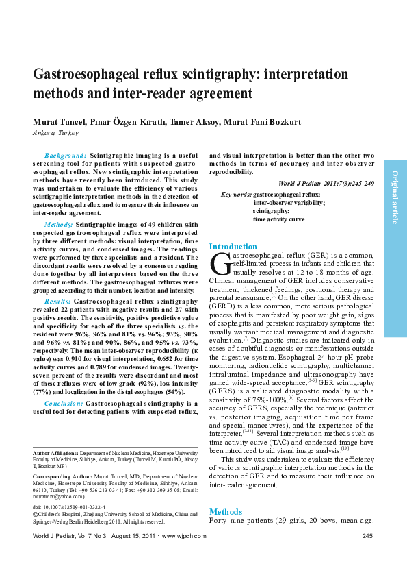 (PDF) Gastroesophageal reflux scintigraphy: interpretation methods and ...