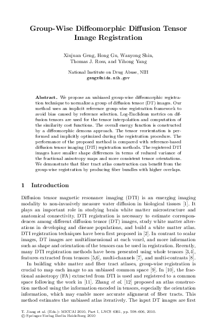 (PDF) Group-wise diffeomorphic diffusion tensor image registration