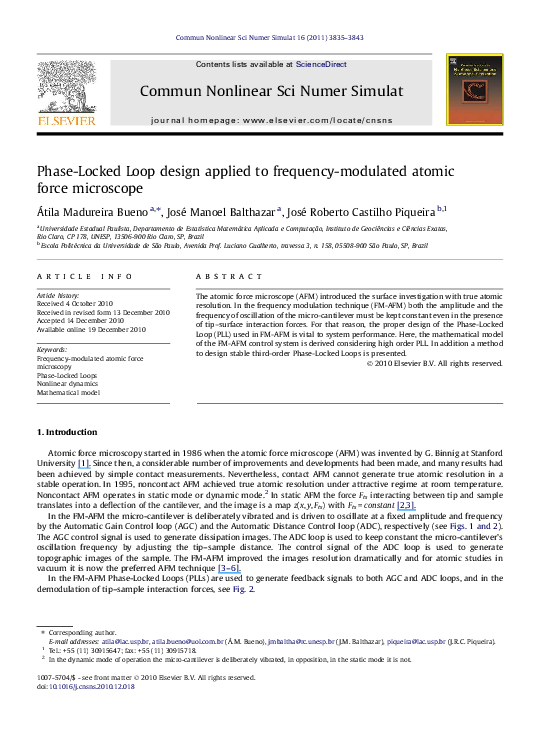(PDF) Phase-Locked Loop design applied to frequency-modulated atomic force microscope