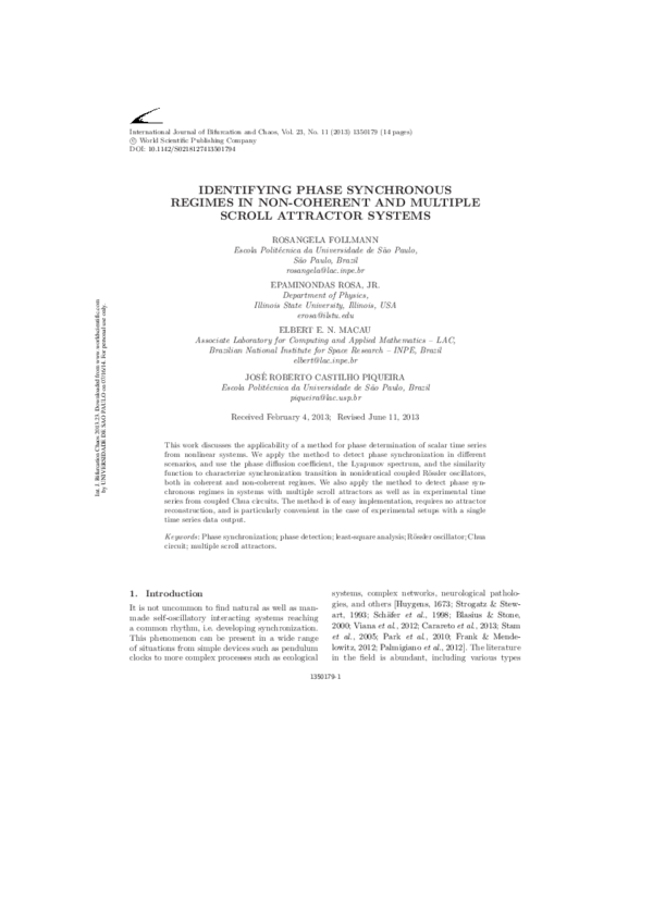Pdf Identifying Phase Synchronous Regimes In Non Coherent And Multiple Scroll Attractor Systems