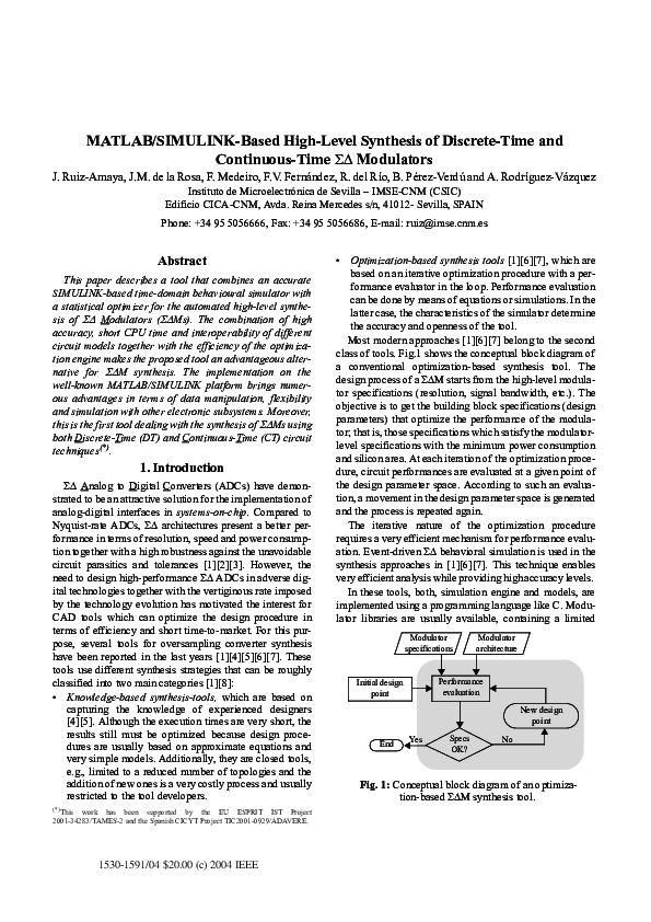 (PDF) MATLAB/SIMULINK-Based High-Level Synthesis of Discrete-Time and Continuous-Time Sigma ...
