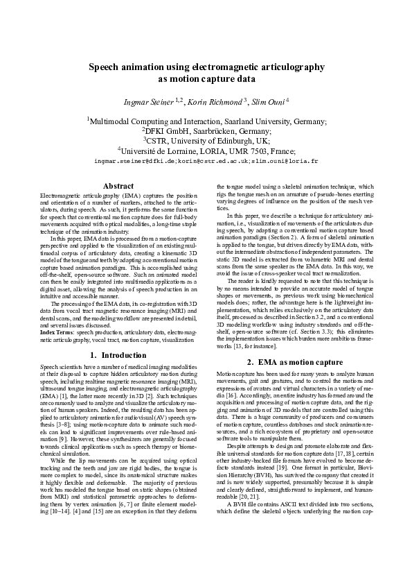 (PDF) Speech animation using electromagnetic articulography as motion ...